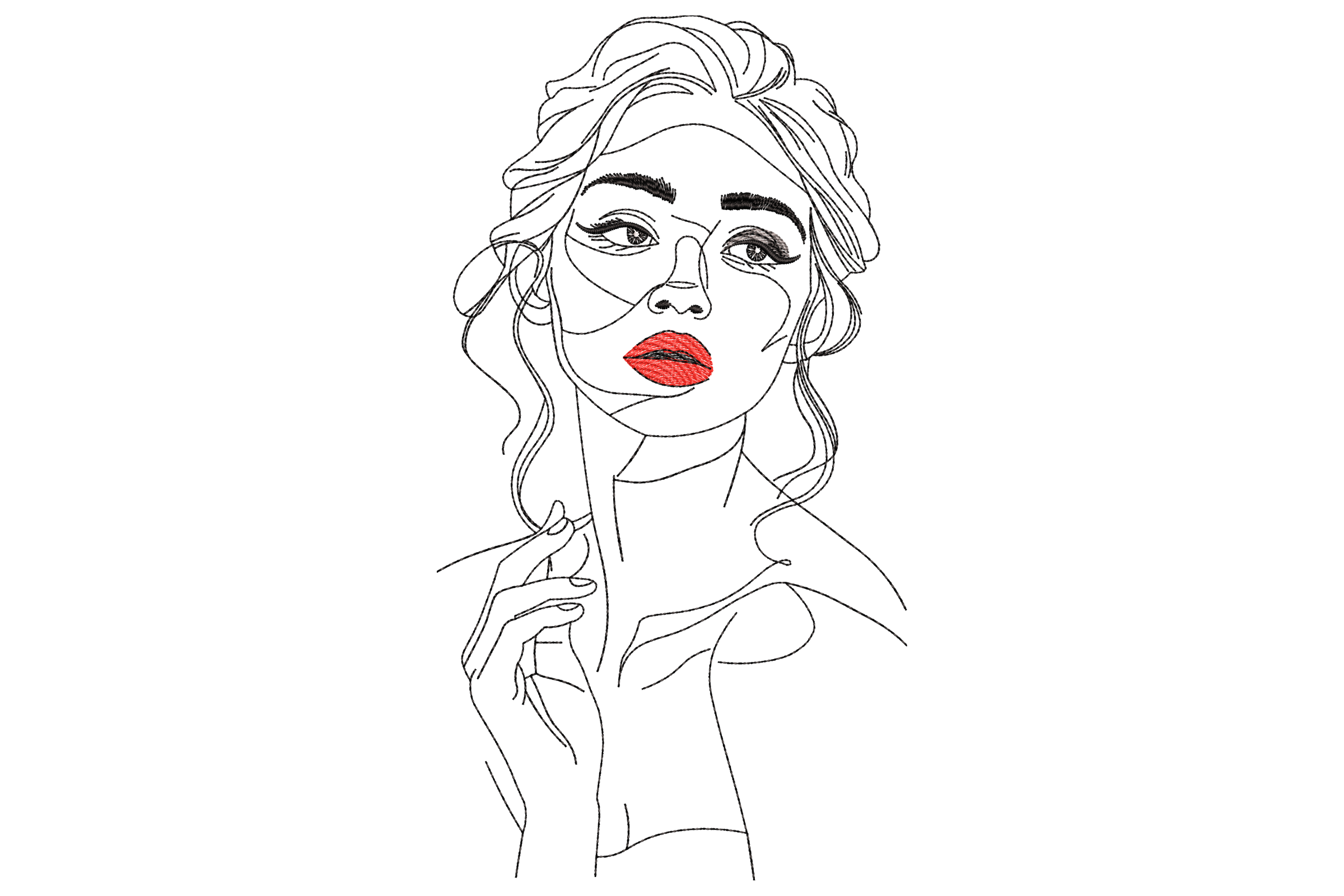 Free Woman Line Art Embroidery Design - Embroidery Lover
