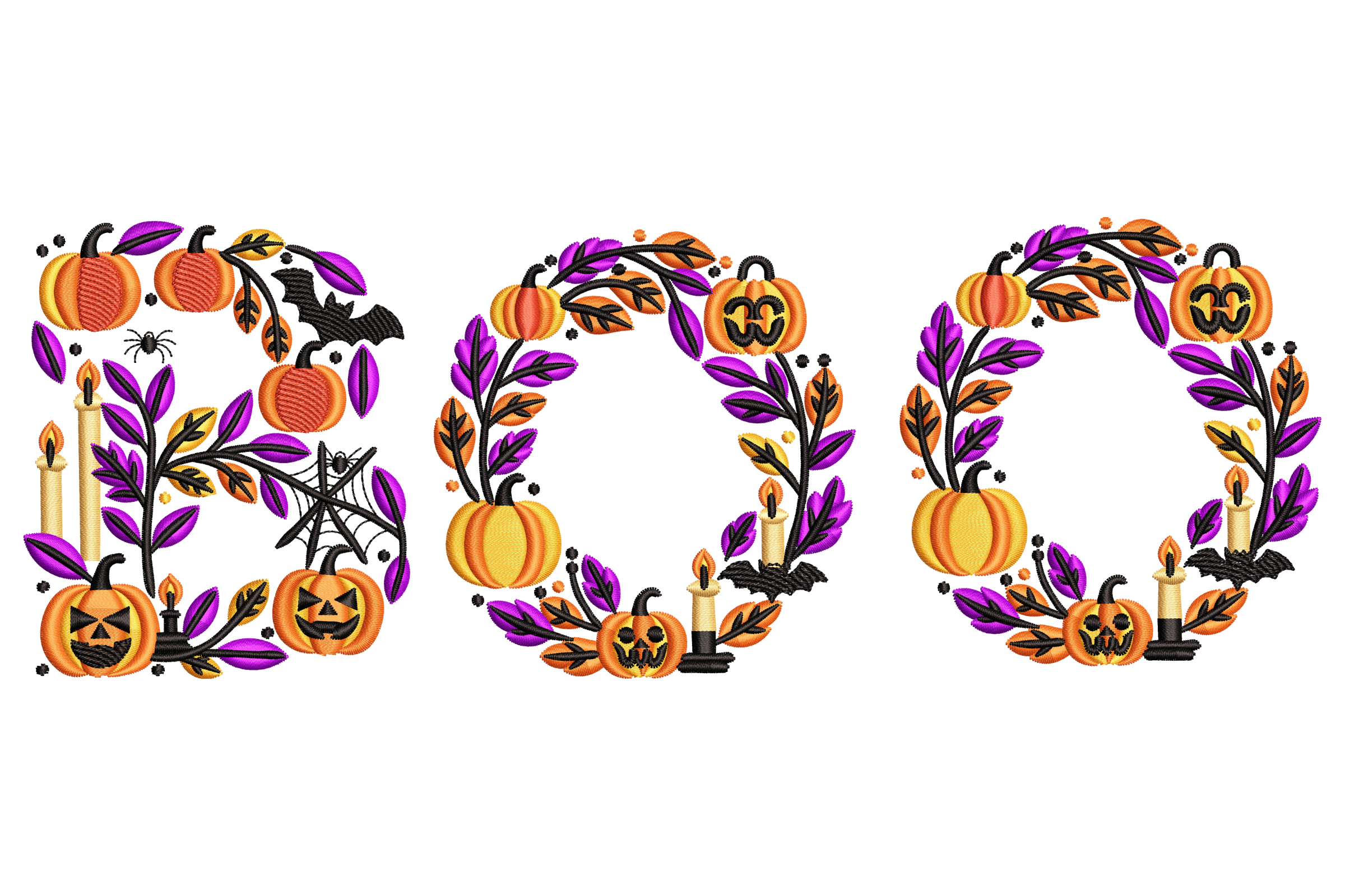 Free BOO Halloween Pumpkin Floral Embroidery Design
