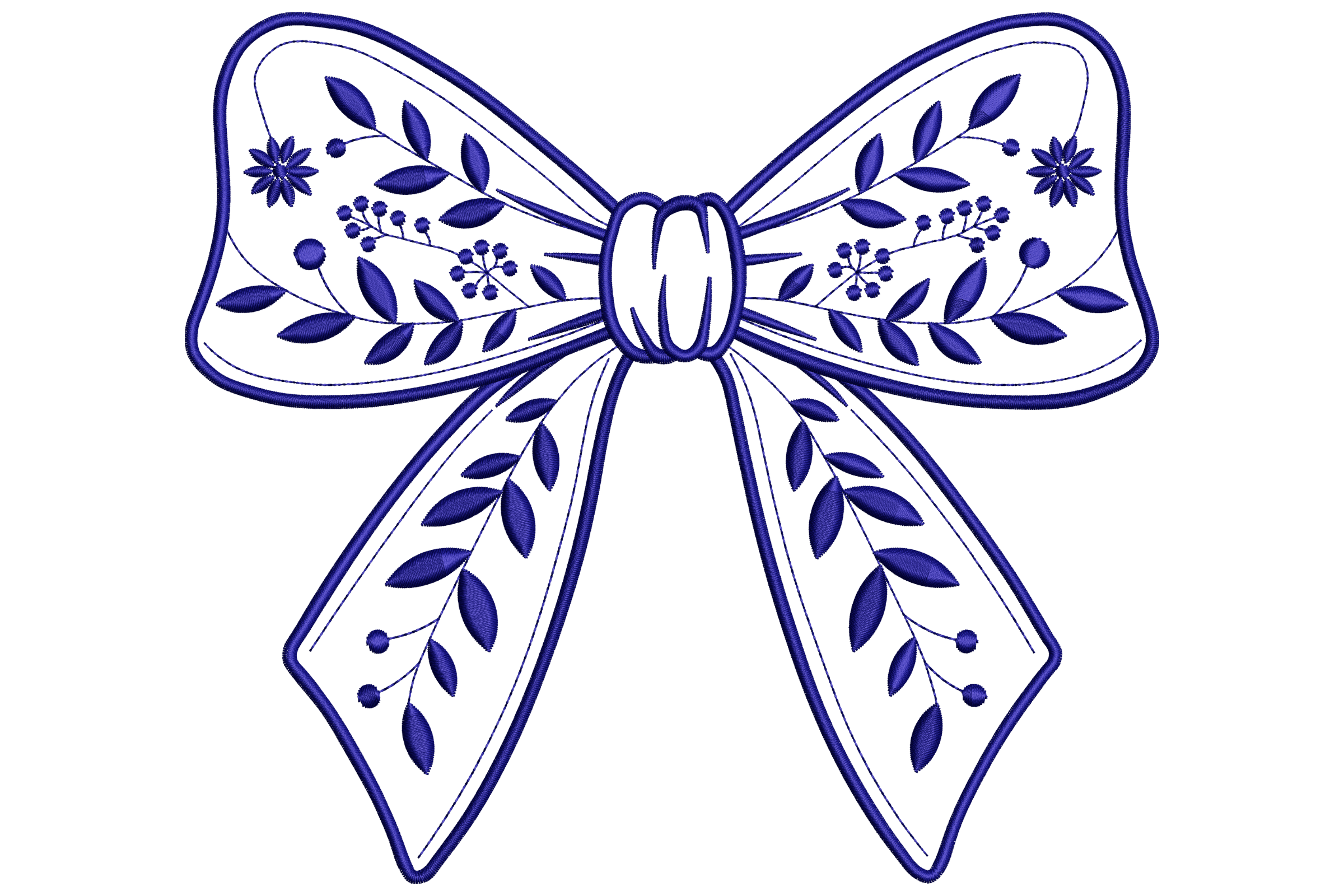 Free Blue Botanical Ribbon Embroidery Design
