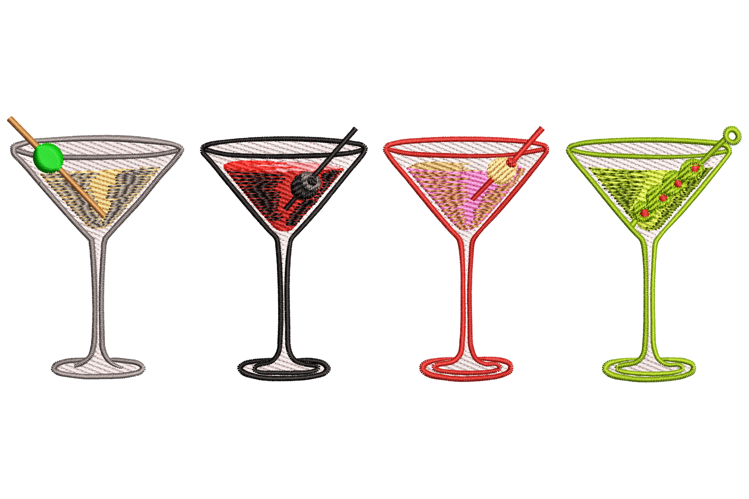 Cocktail Glass Set Embroidery Design - Embroidery Lover