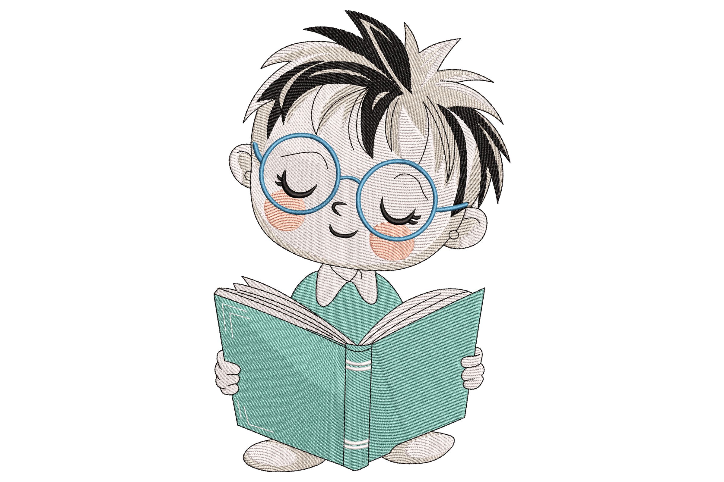 Cute Boy Reading Book Embroidery Design - Embroidery Lover