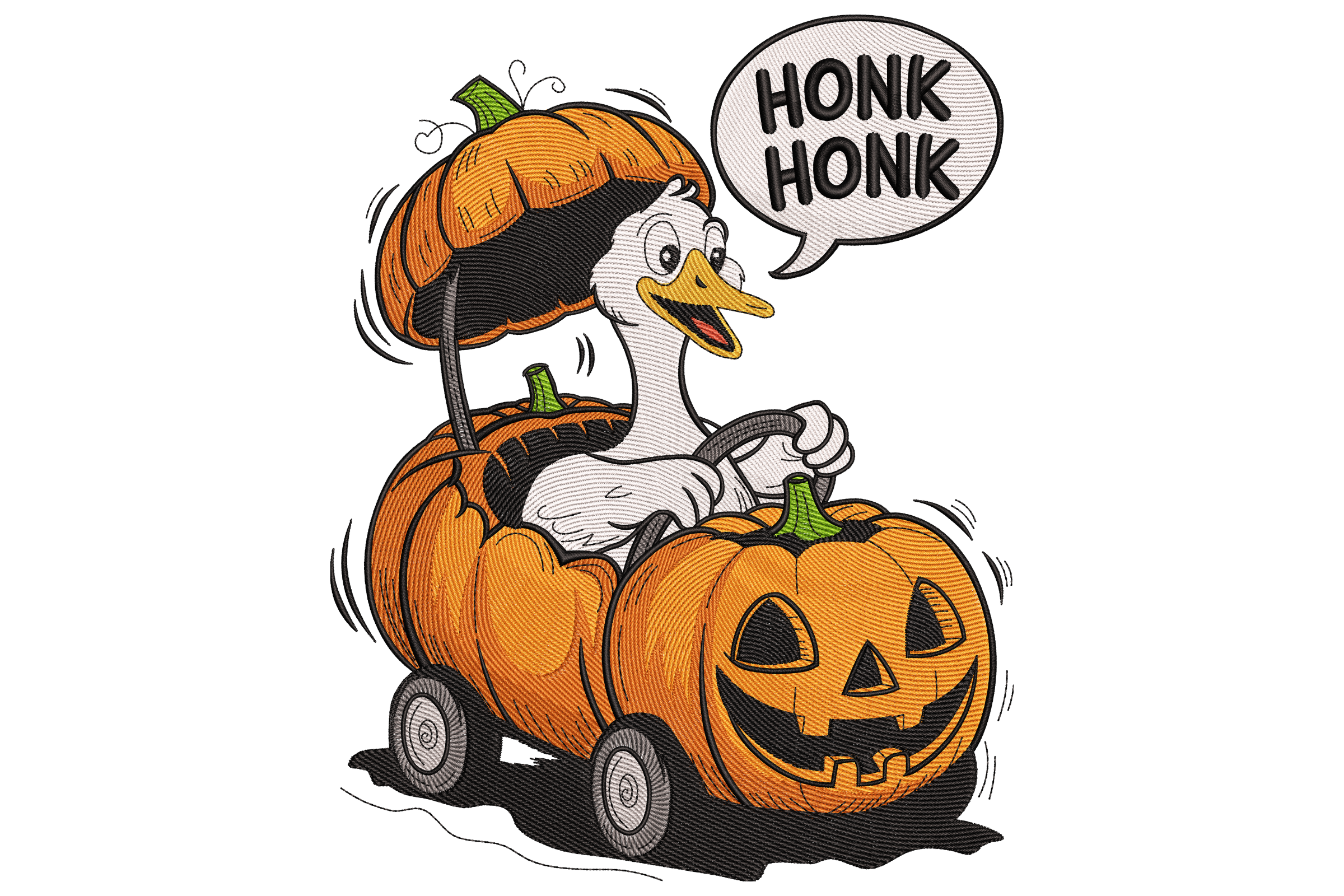 Free Goose Driving Pumpkin Car Embroidery Design