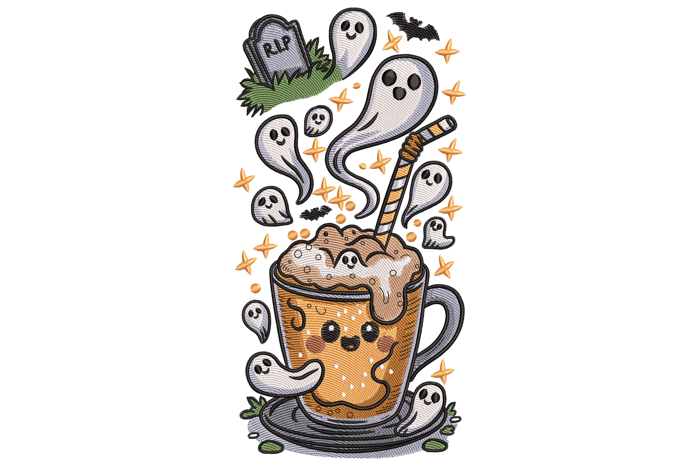Free Halloween Ghost Coffee Embroidery Design