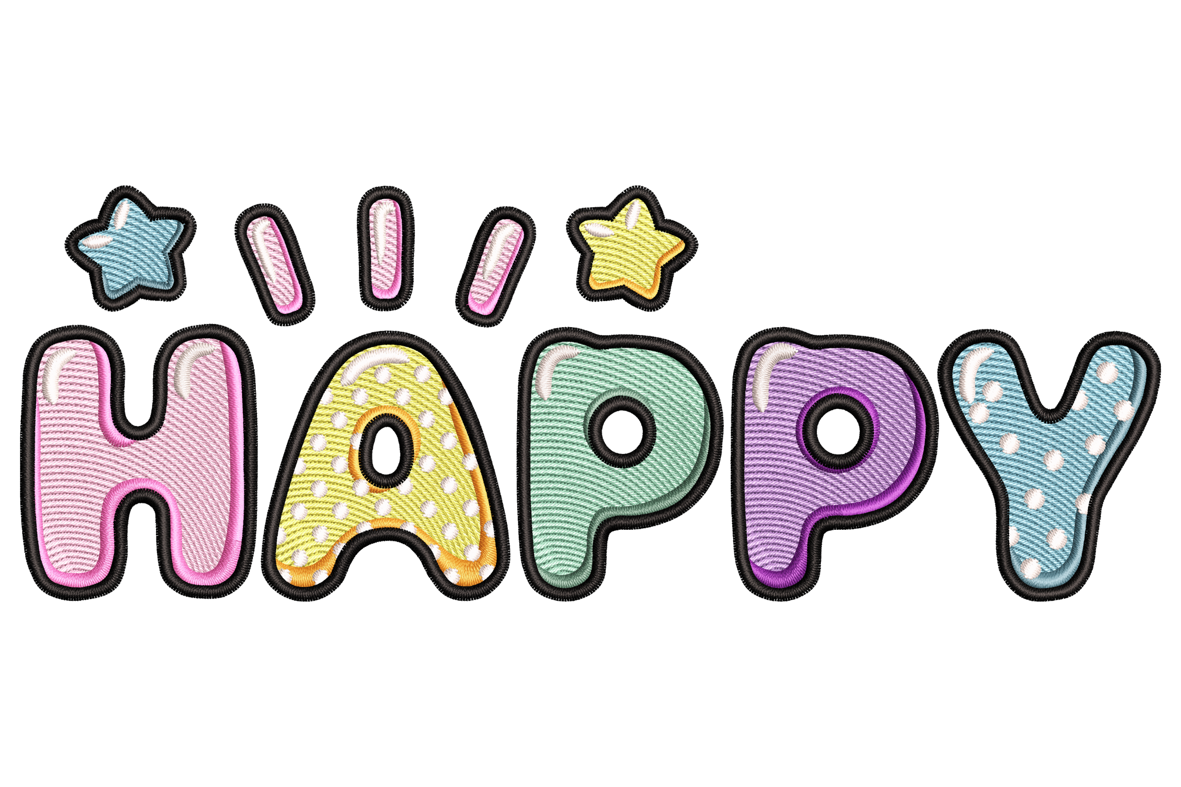 Happy Word Art Embroidery Design – Fun & Friendly