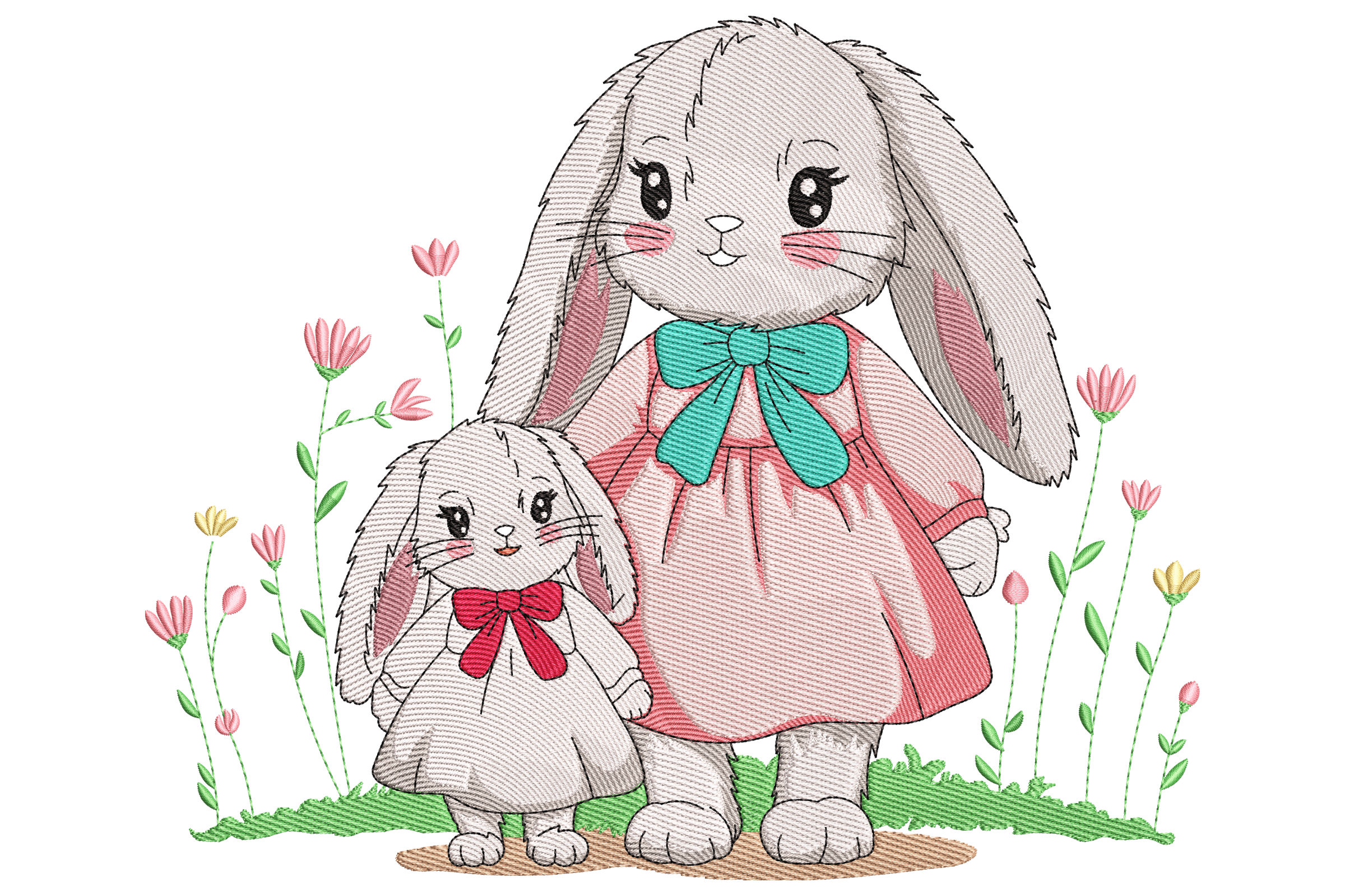 Free Mother and Baby Bunny Machine Embroidery Design