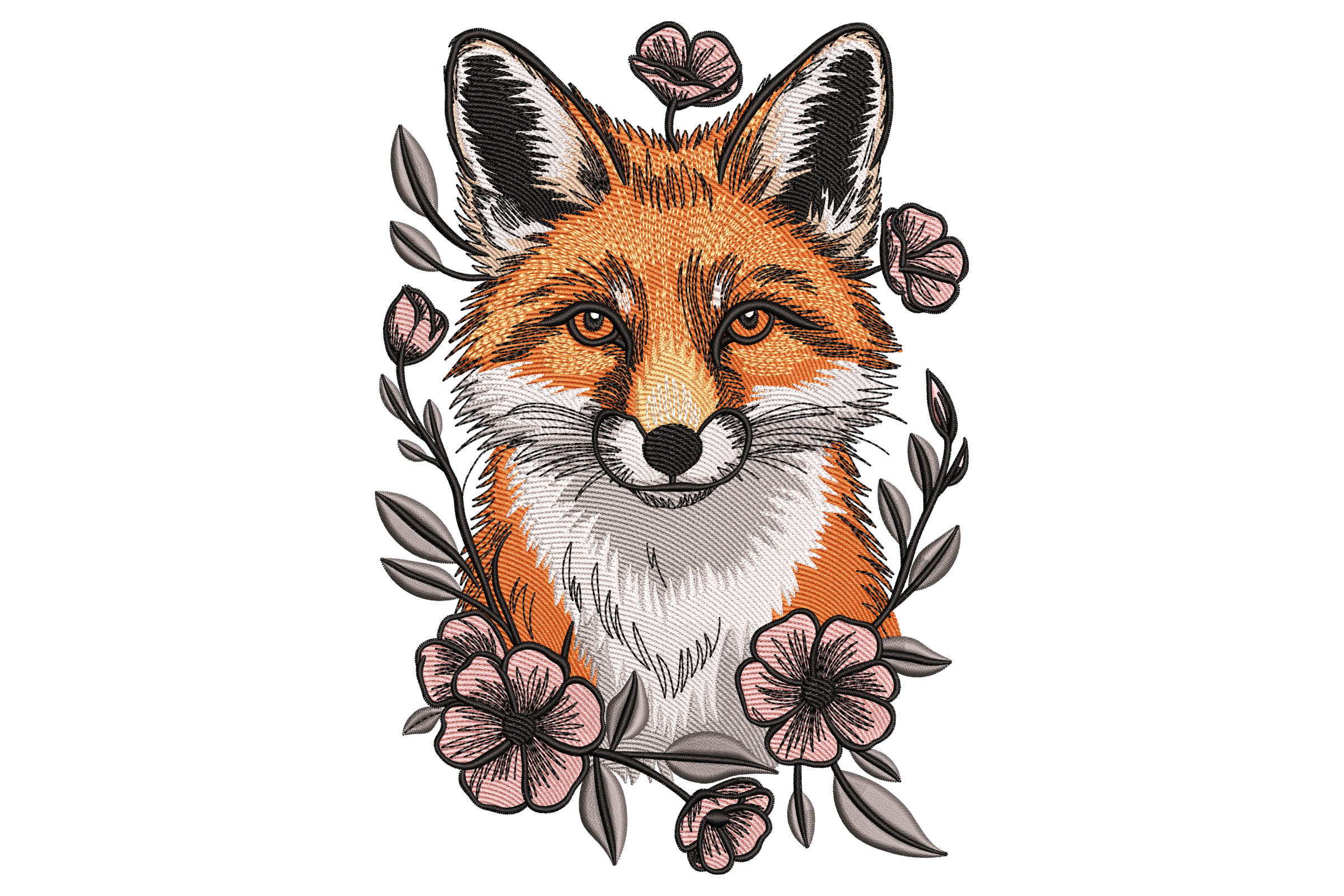 Premium Floral Fox Embroidery Design – Stylish & Detailed
