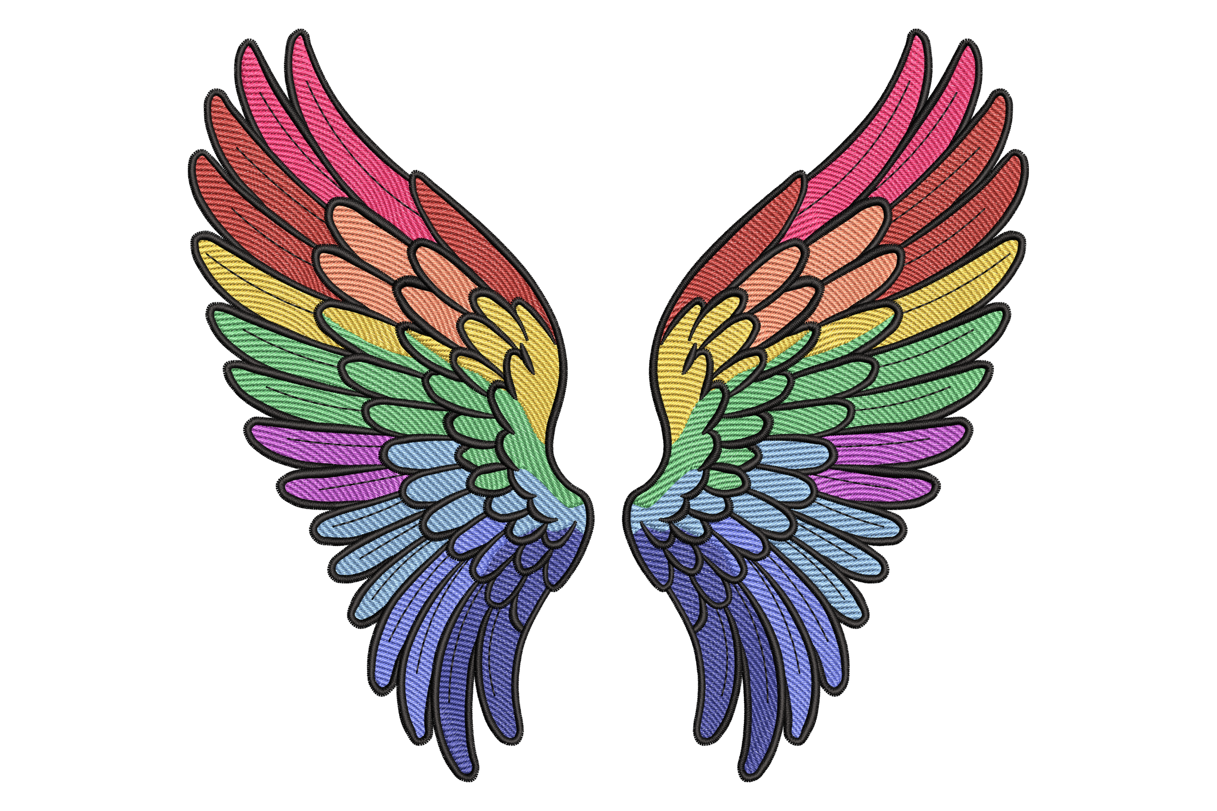 Free Rainbow Wings Embroidery Design with Feather Detail