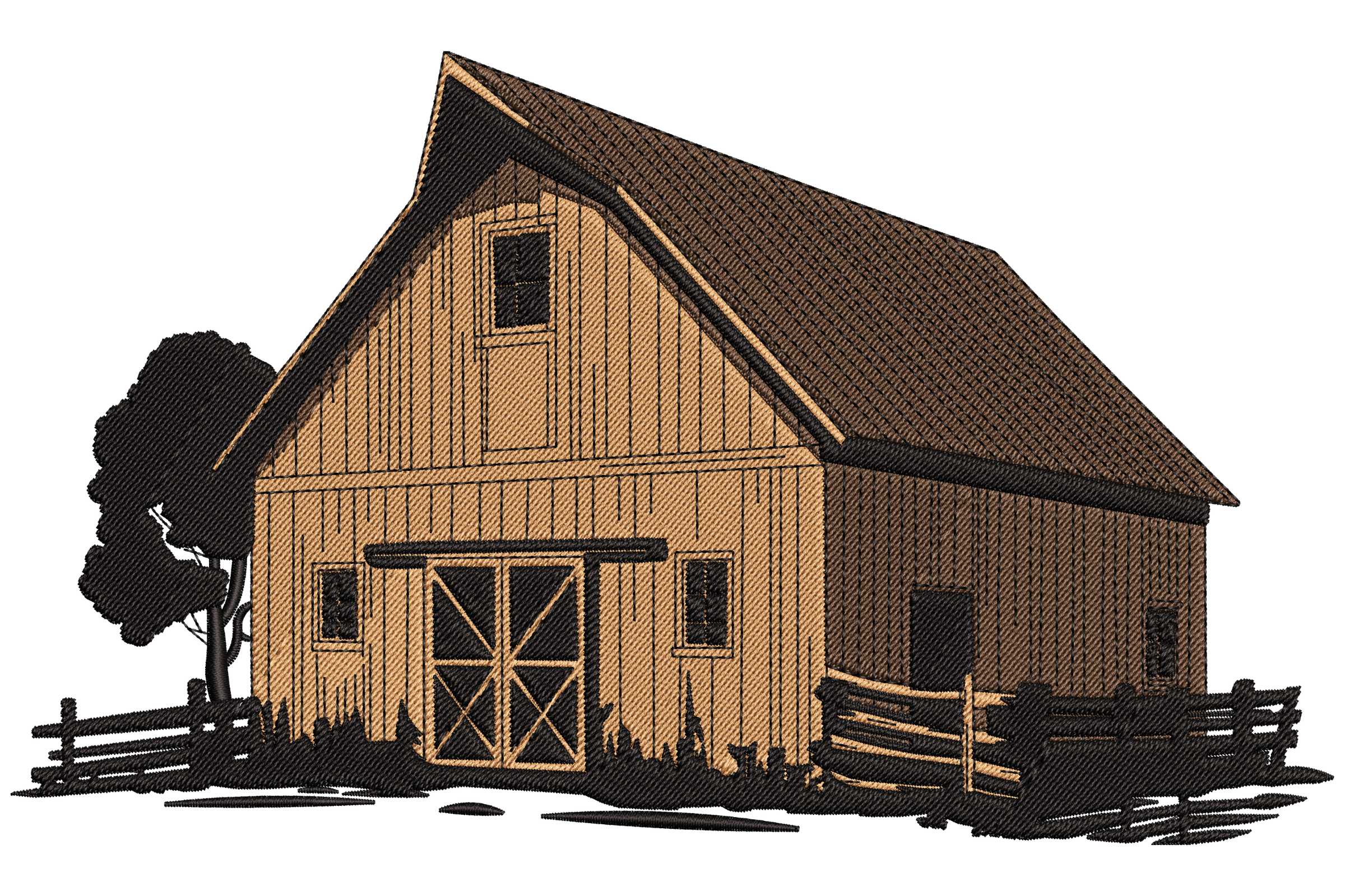 Rustic Barn House Embroidery Design – Country Charm Stitch