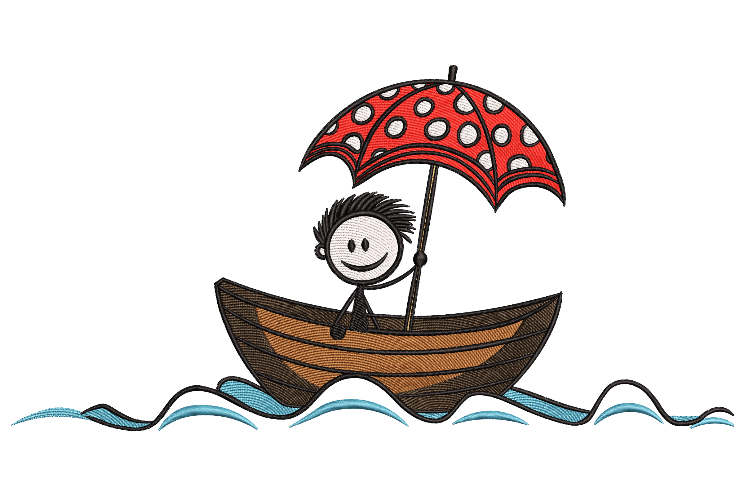 Stick Figure Boy in Boat Embroidery Design – Cute Stitch