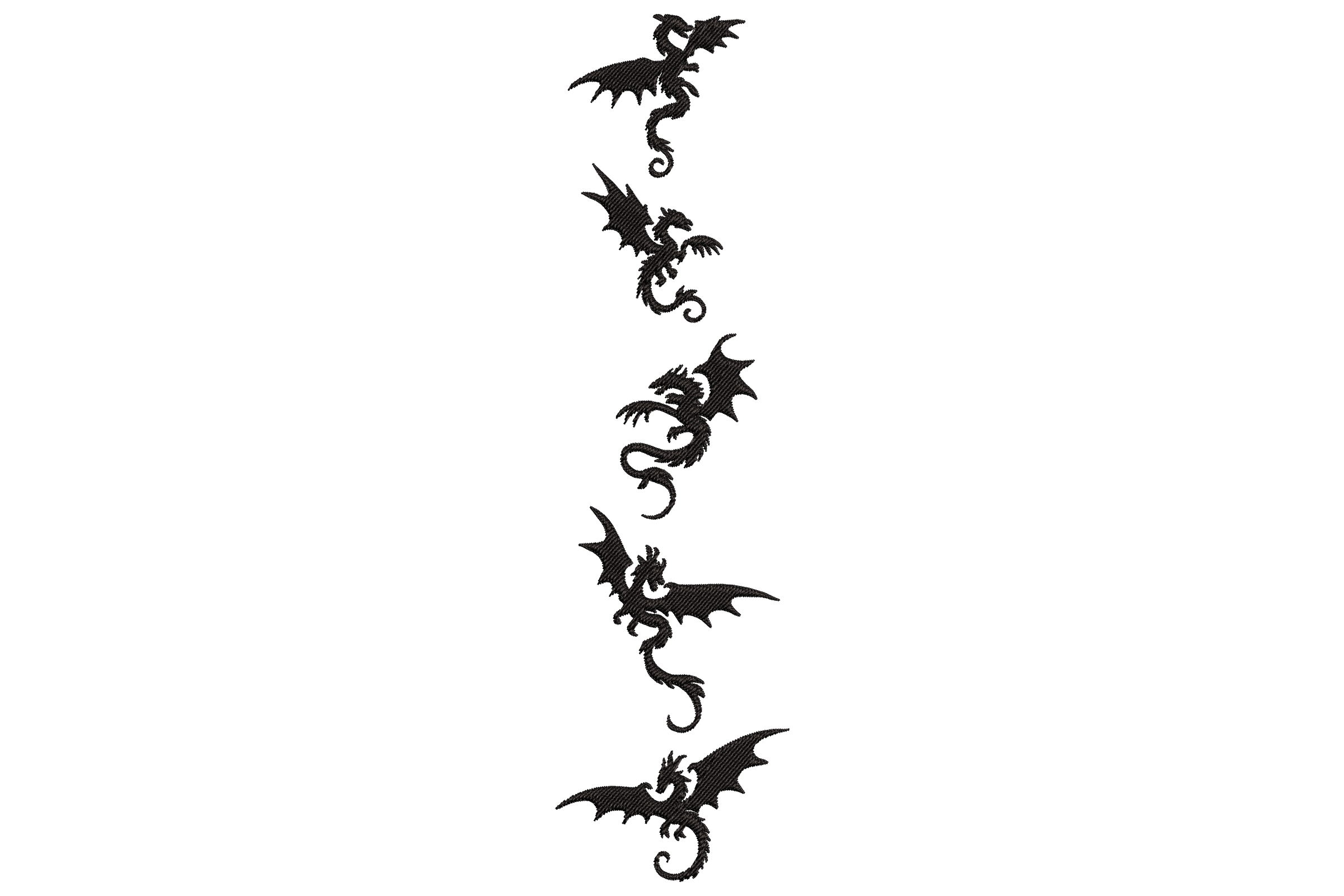 Free Vertical Black Dragon Silhouette Embroidery Design