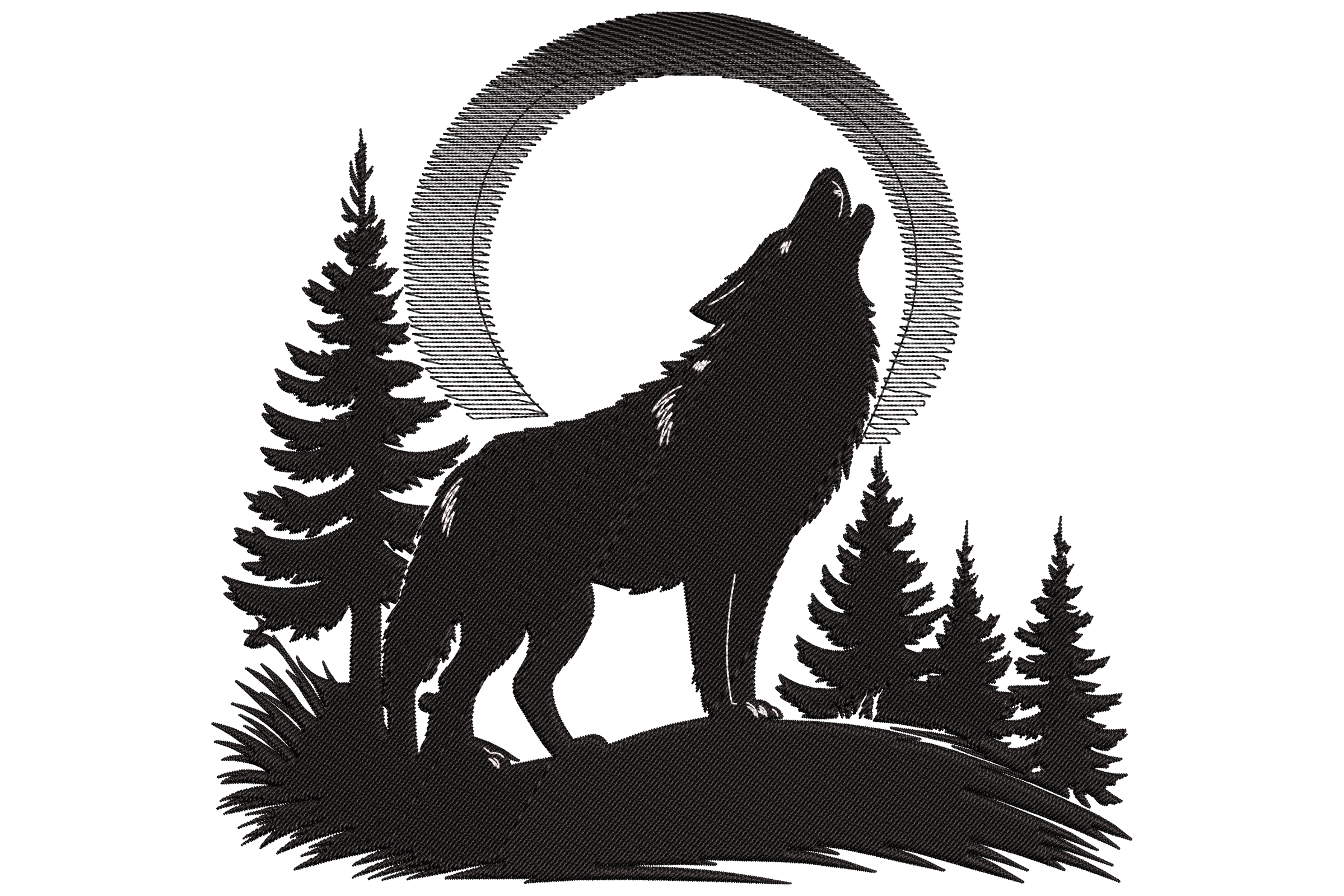 Free Wolf Howling at Moon Machine Embroidery Design