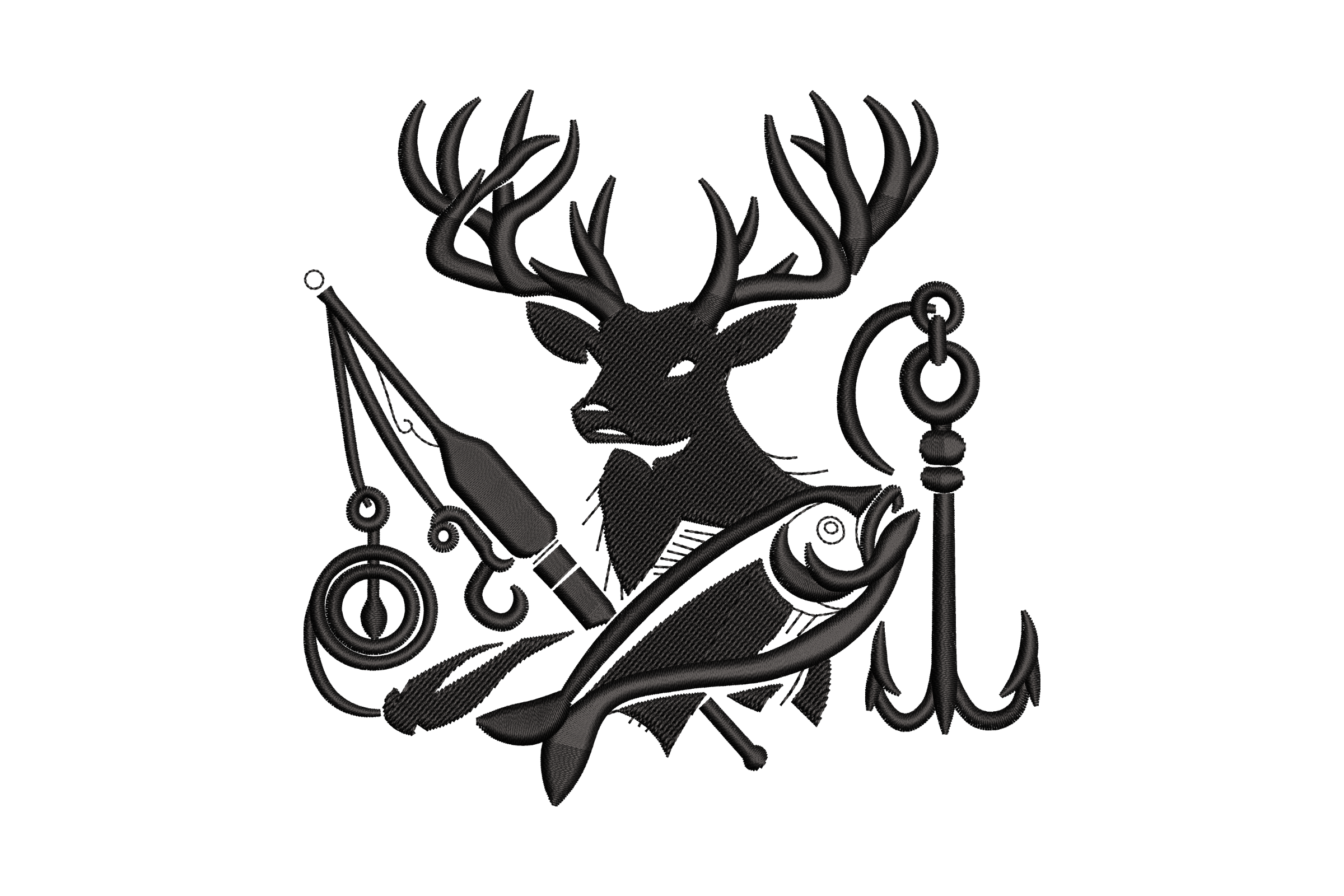 Deer & Fishing Hook Embroidery Design
