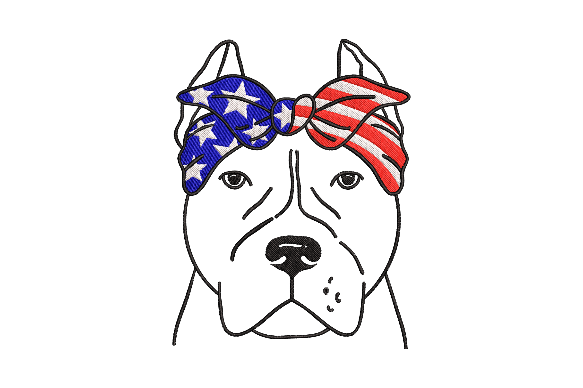 Patriotic Pitbull with Bandana Embroidery Design