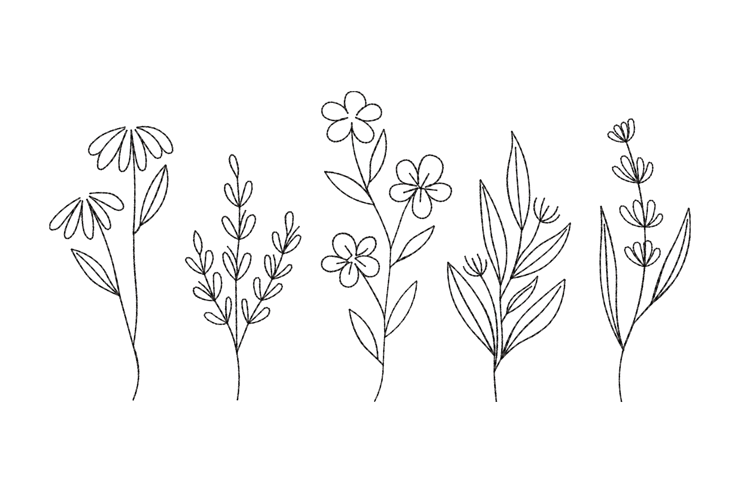Floral Line Art Embroidery Design