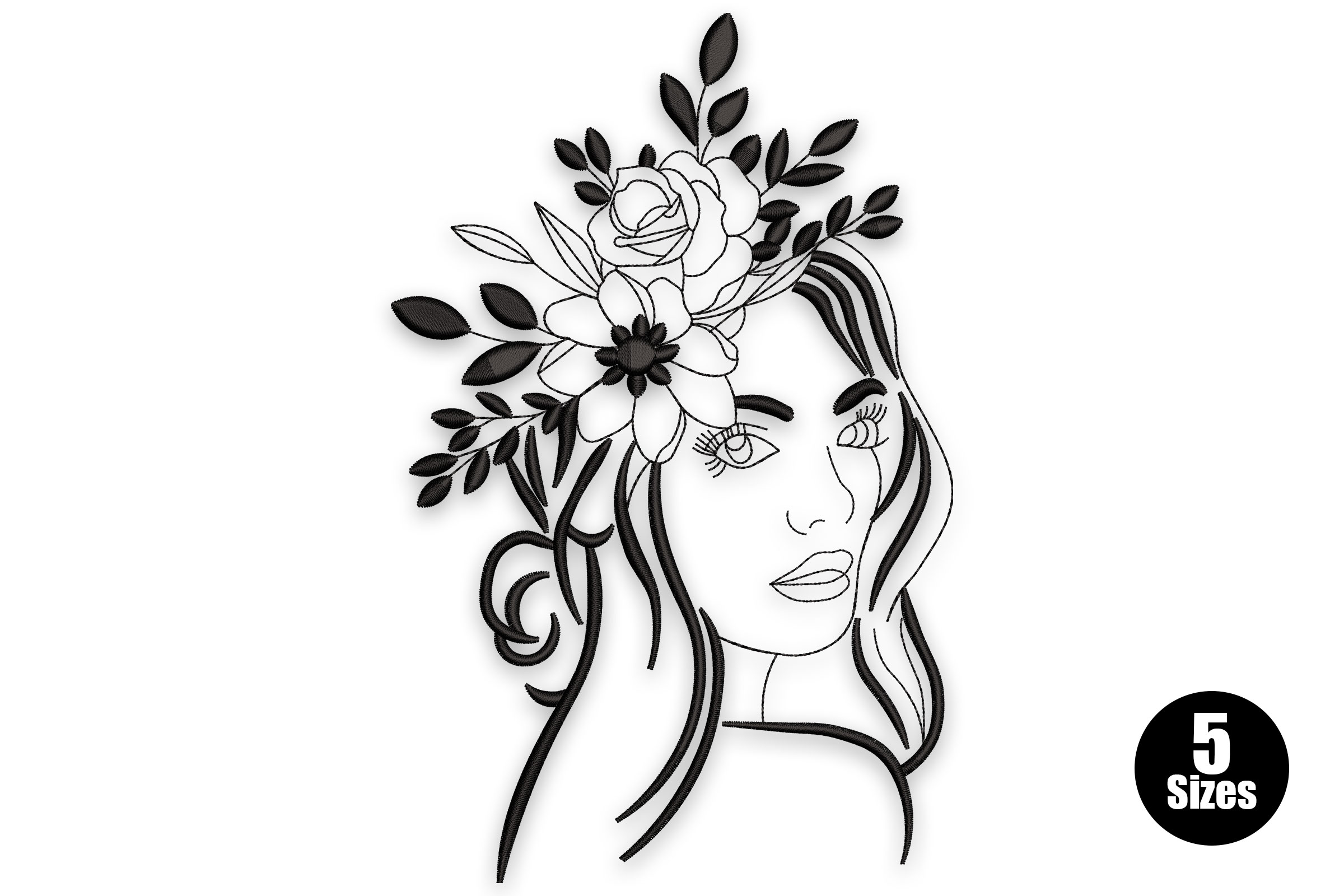 Elegant Floral Silhouette Embroidery Design