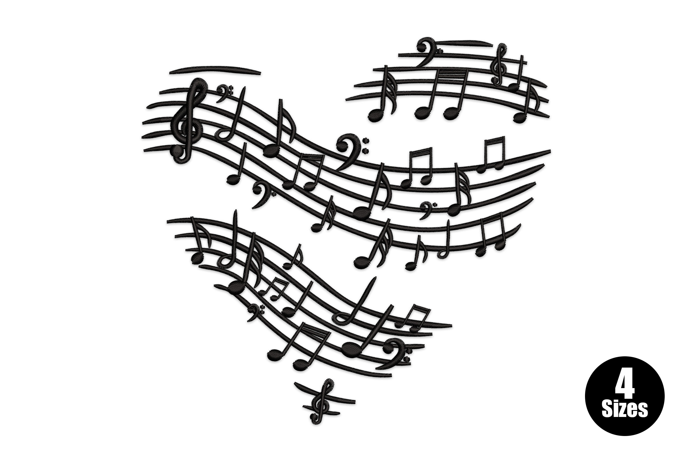 Free Music Notes Heart Machine Embroidery Design