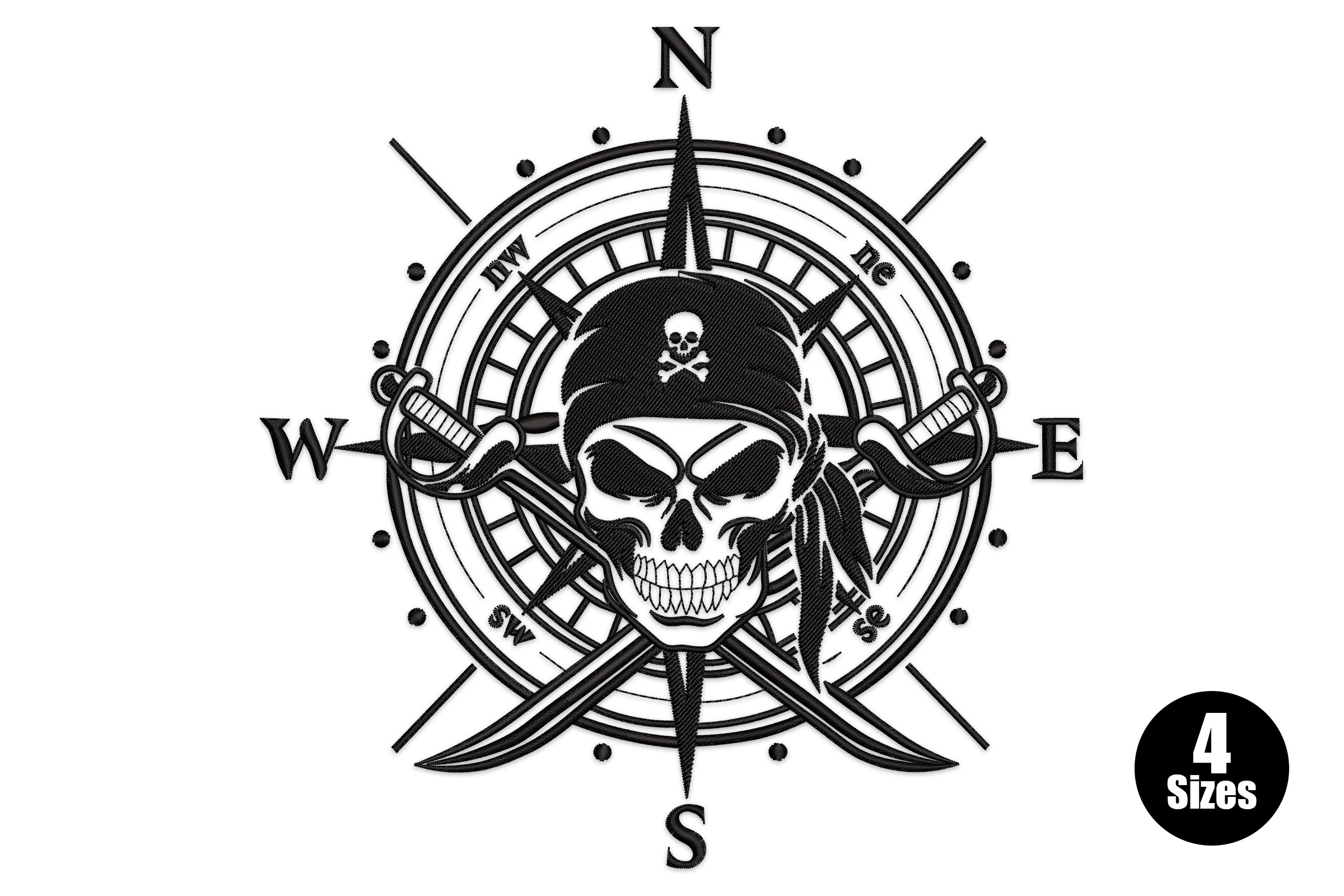 Pirate Skull Compass Machine Embroidery Design