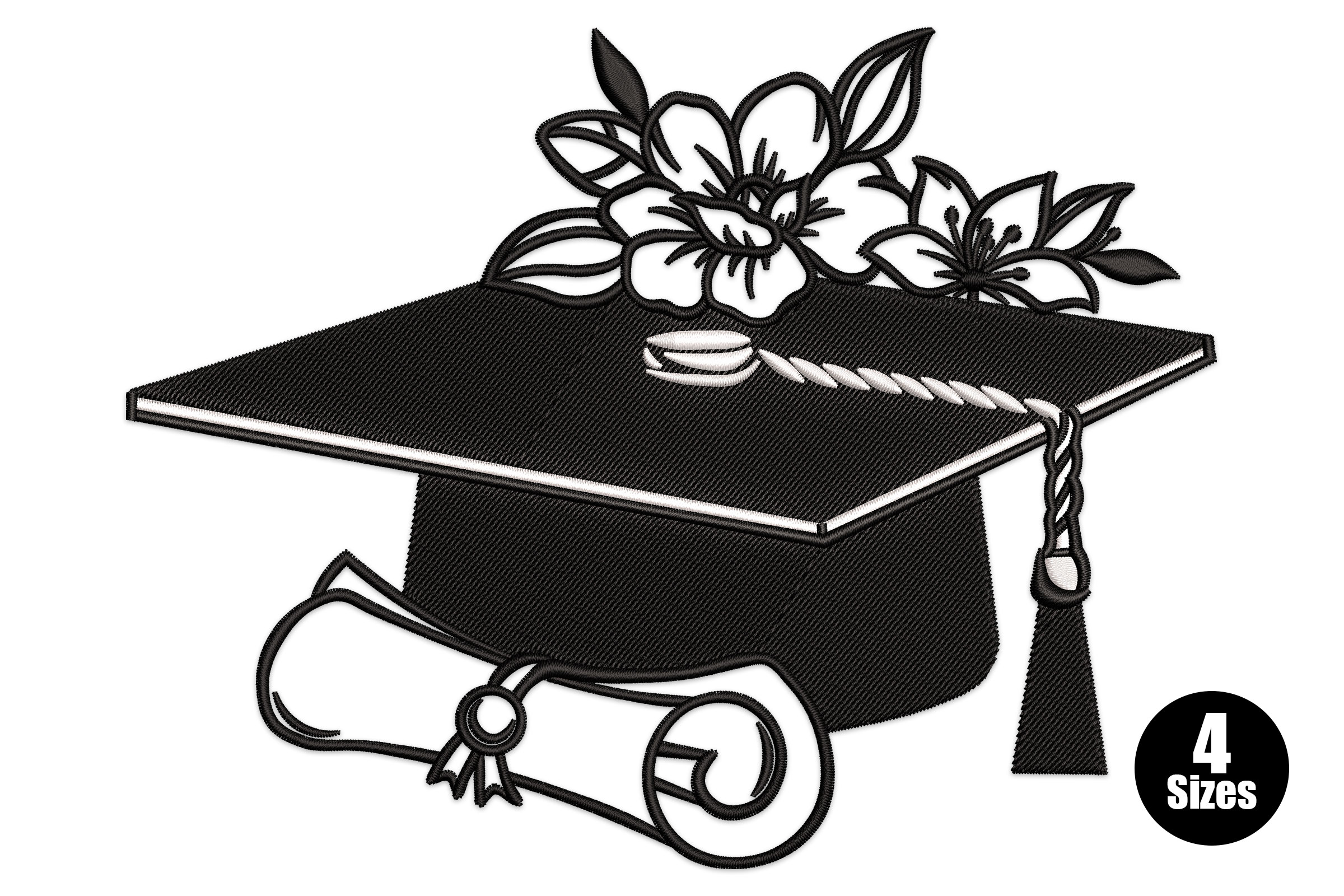Graduation Cap with Flowers Machine Embroidery Design