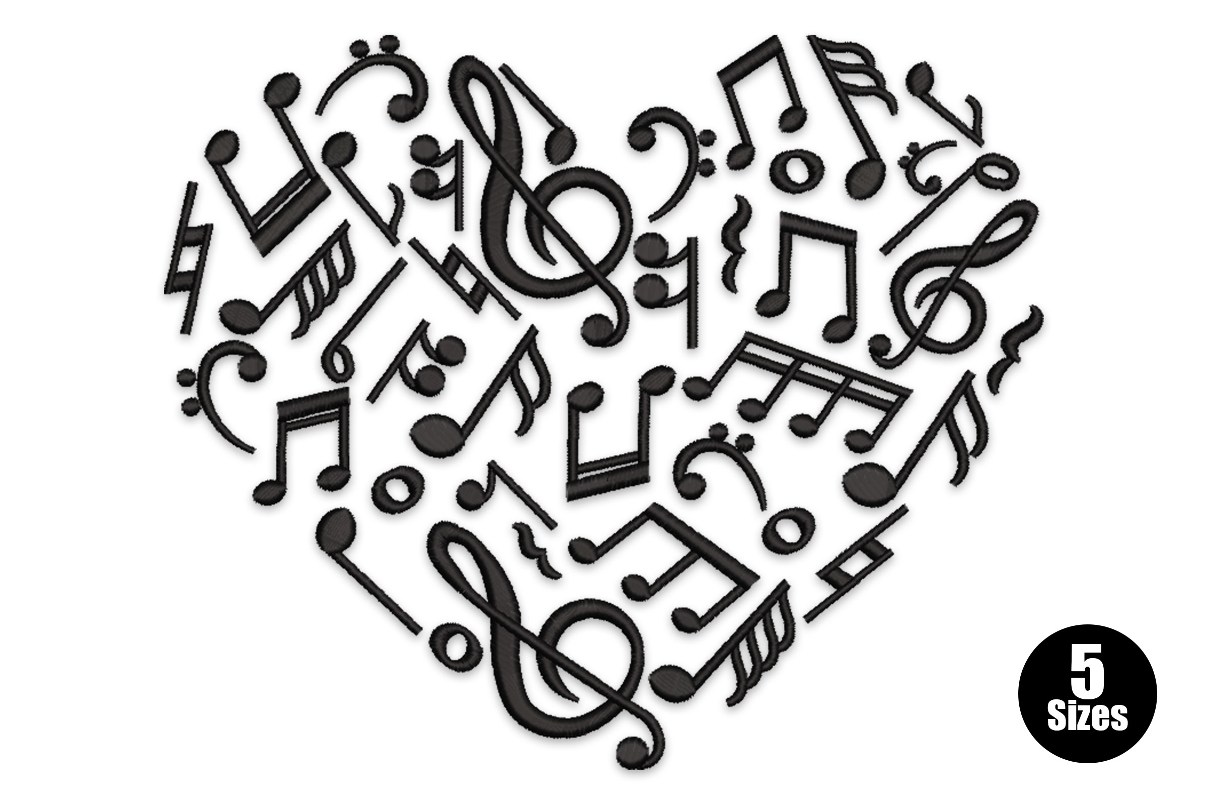 Free Heart Shaped Music Notes Embroidery Design