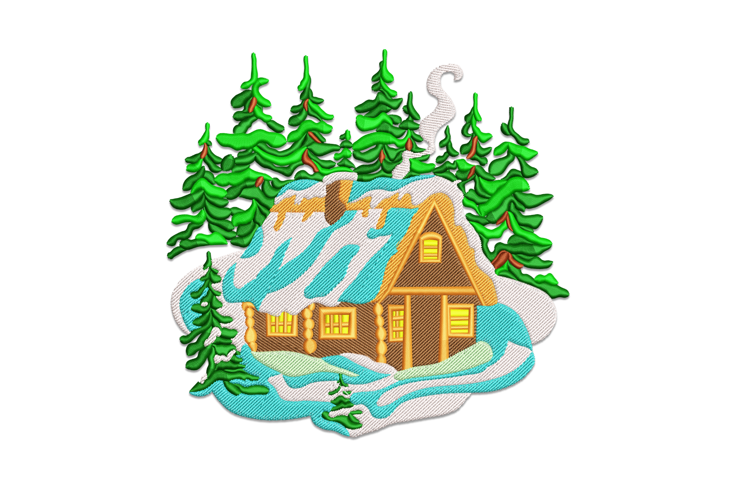 Free Snowy Cabin Winter Scene Embroidery Design