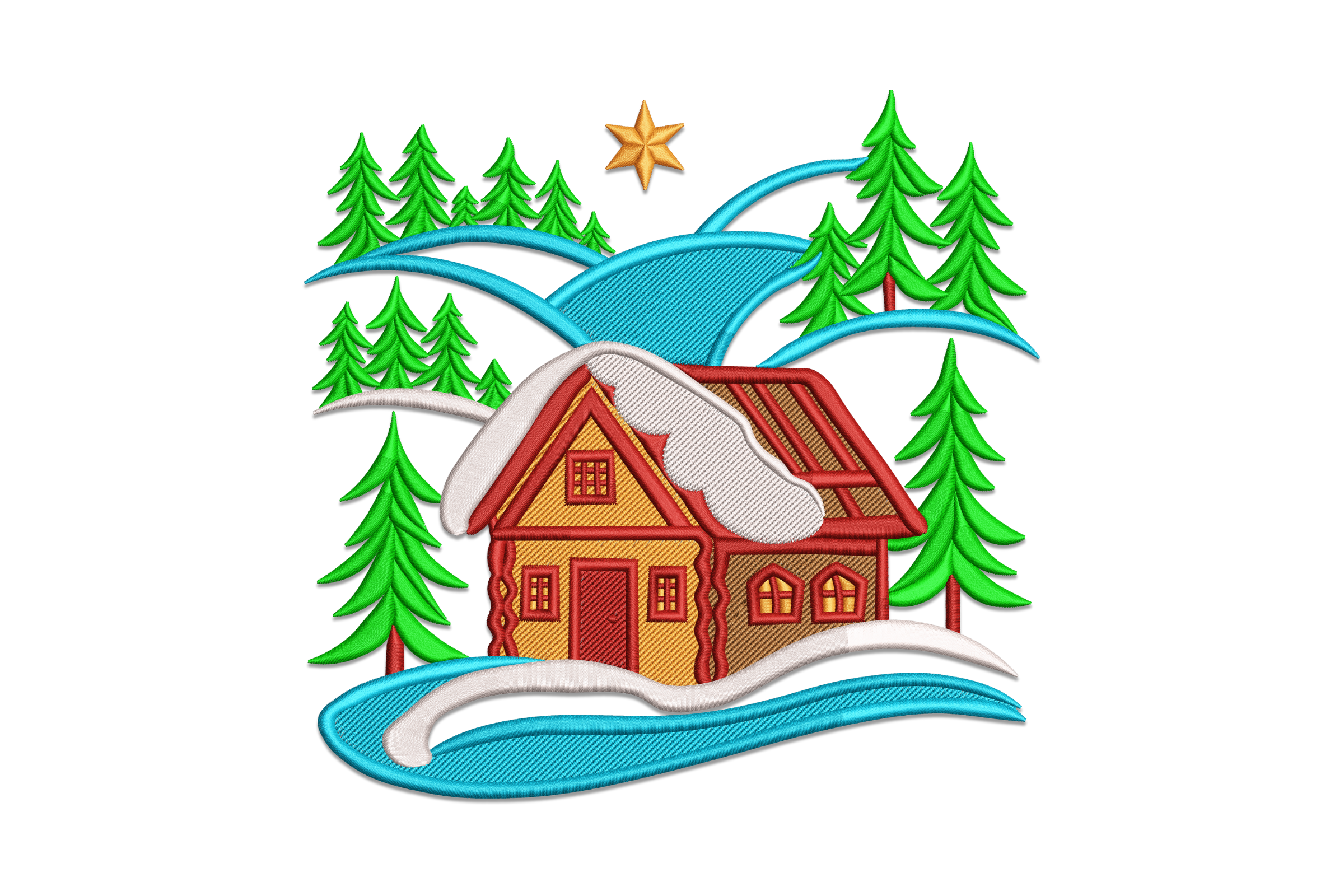 Free Winter Cabin in Forest Machine Embroidery Design