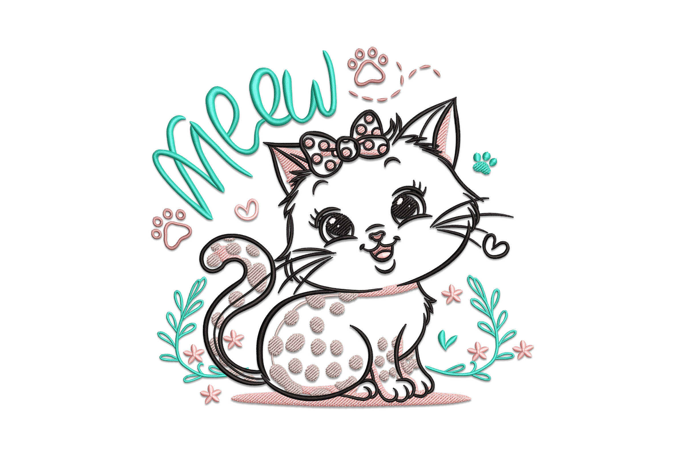 Cute Cat Machine Embroidery Design