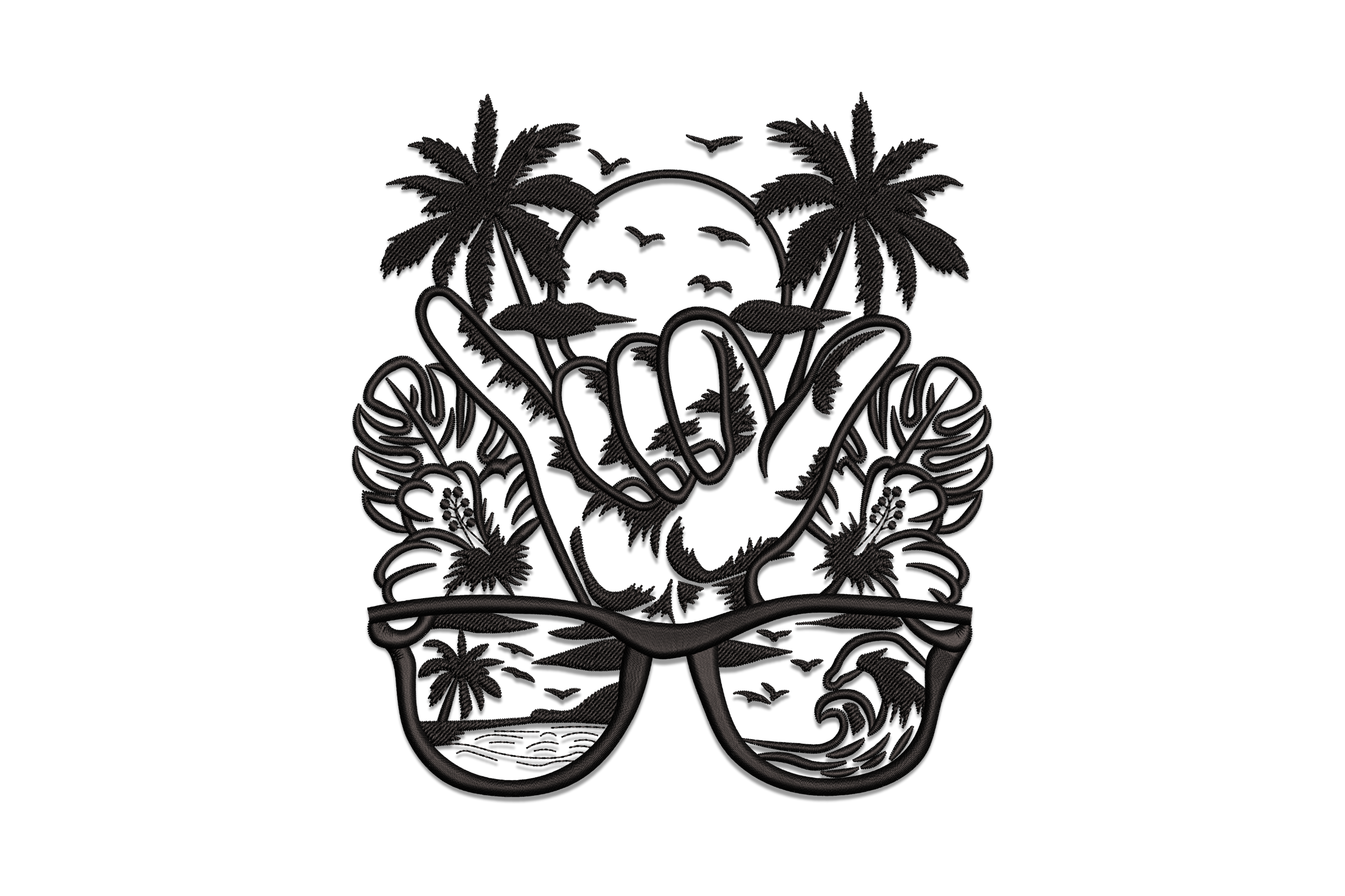 Beach Vibes Hand Gesture Embroidery Design