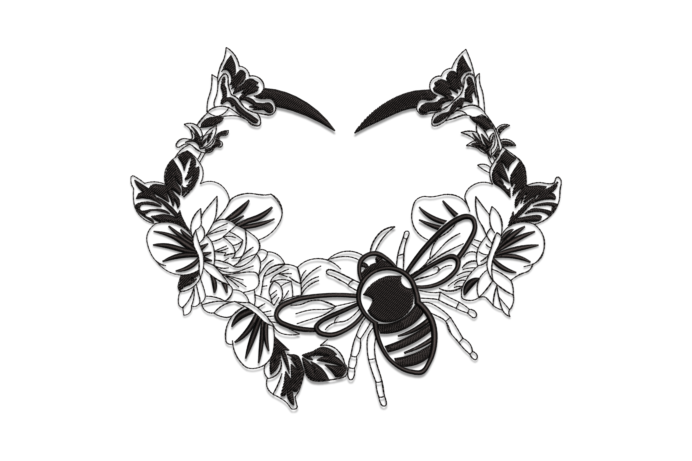 Free Bee and Floral Wreath Embroidery Design