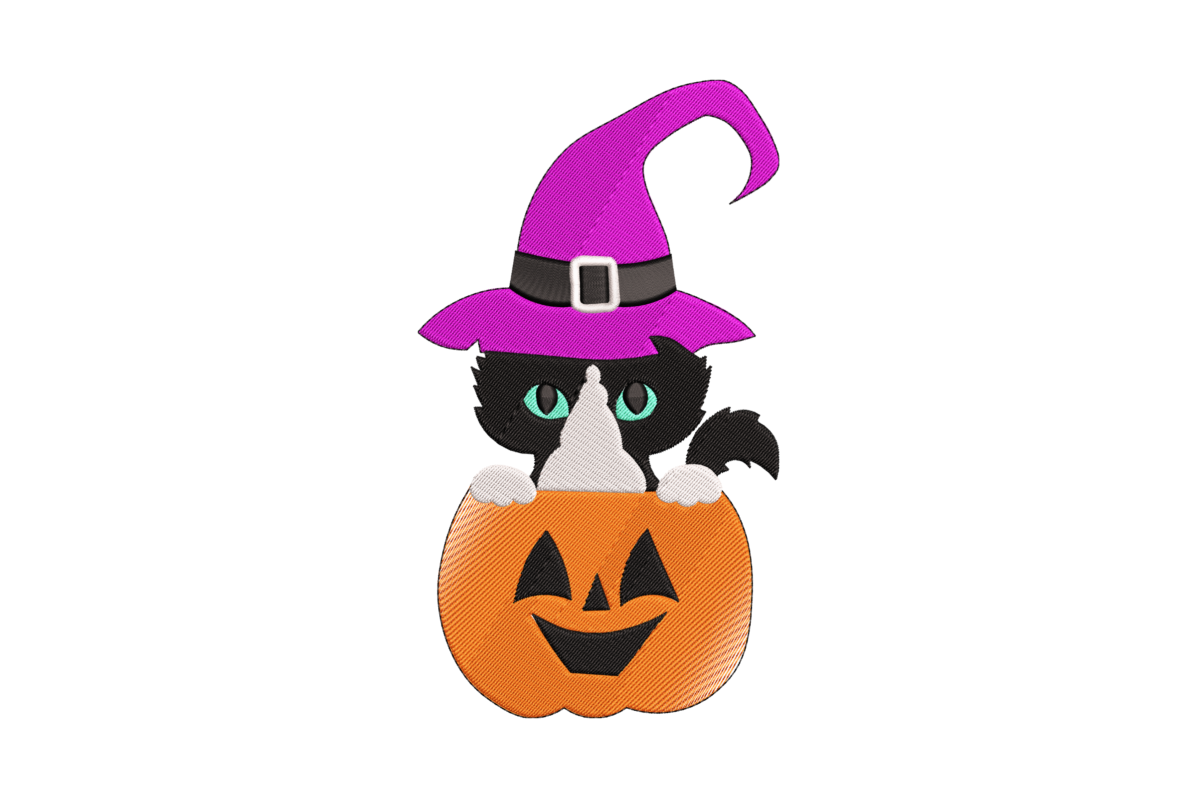 Black Cat in a Pumpkin Halloween Embroidery Design