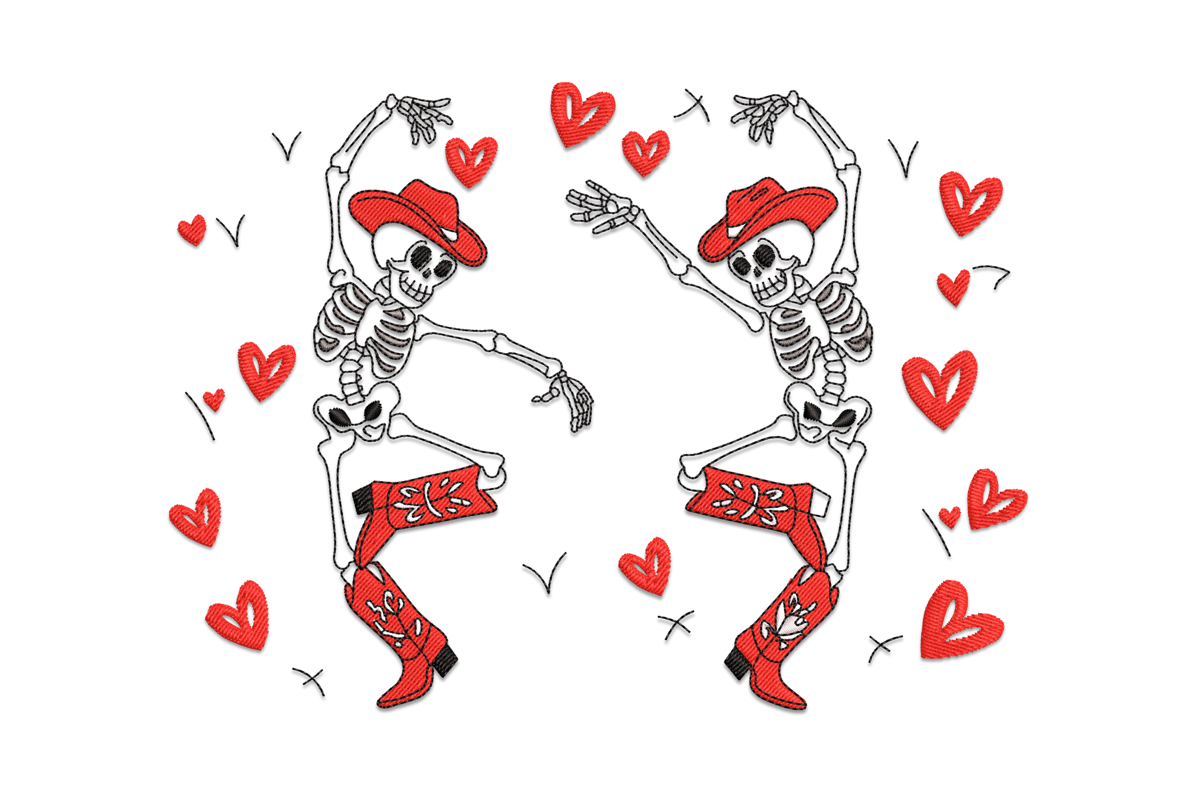 Dancing Cowboy Skeletons Embroidery Design