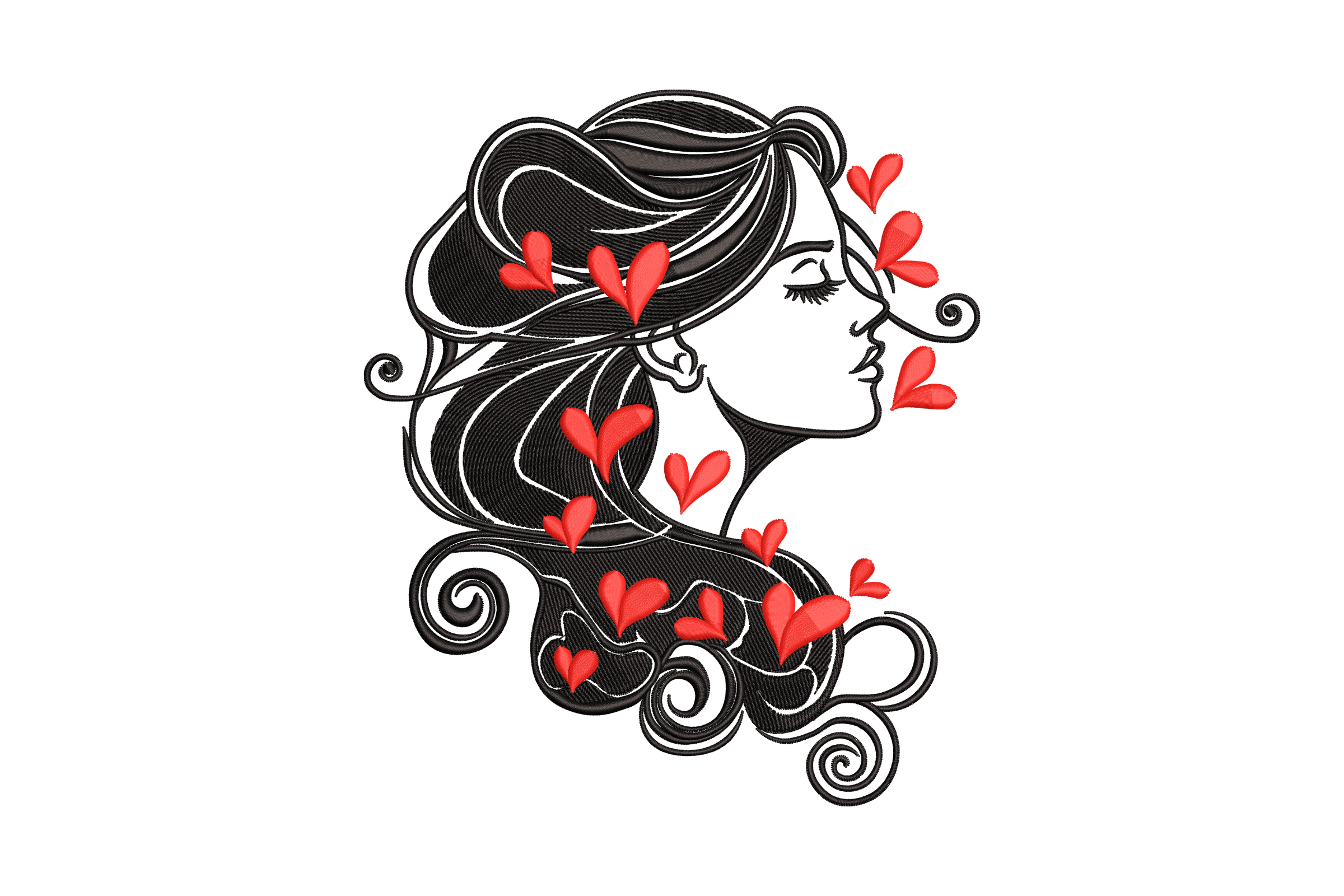 Free Elegant Hair and Hearts Embroidery Design