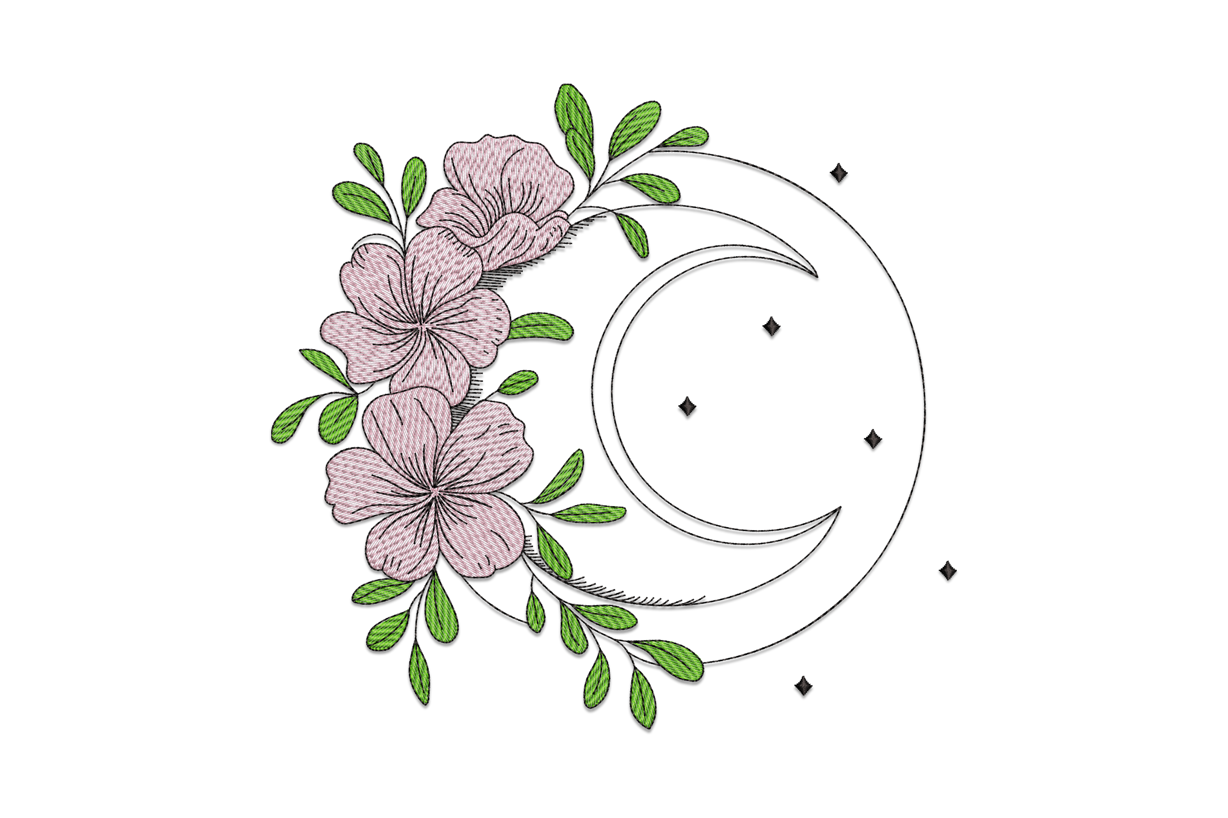 Floral Moon Embroidery Design