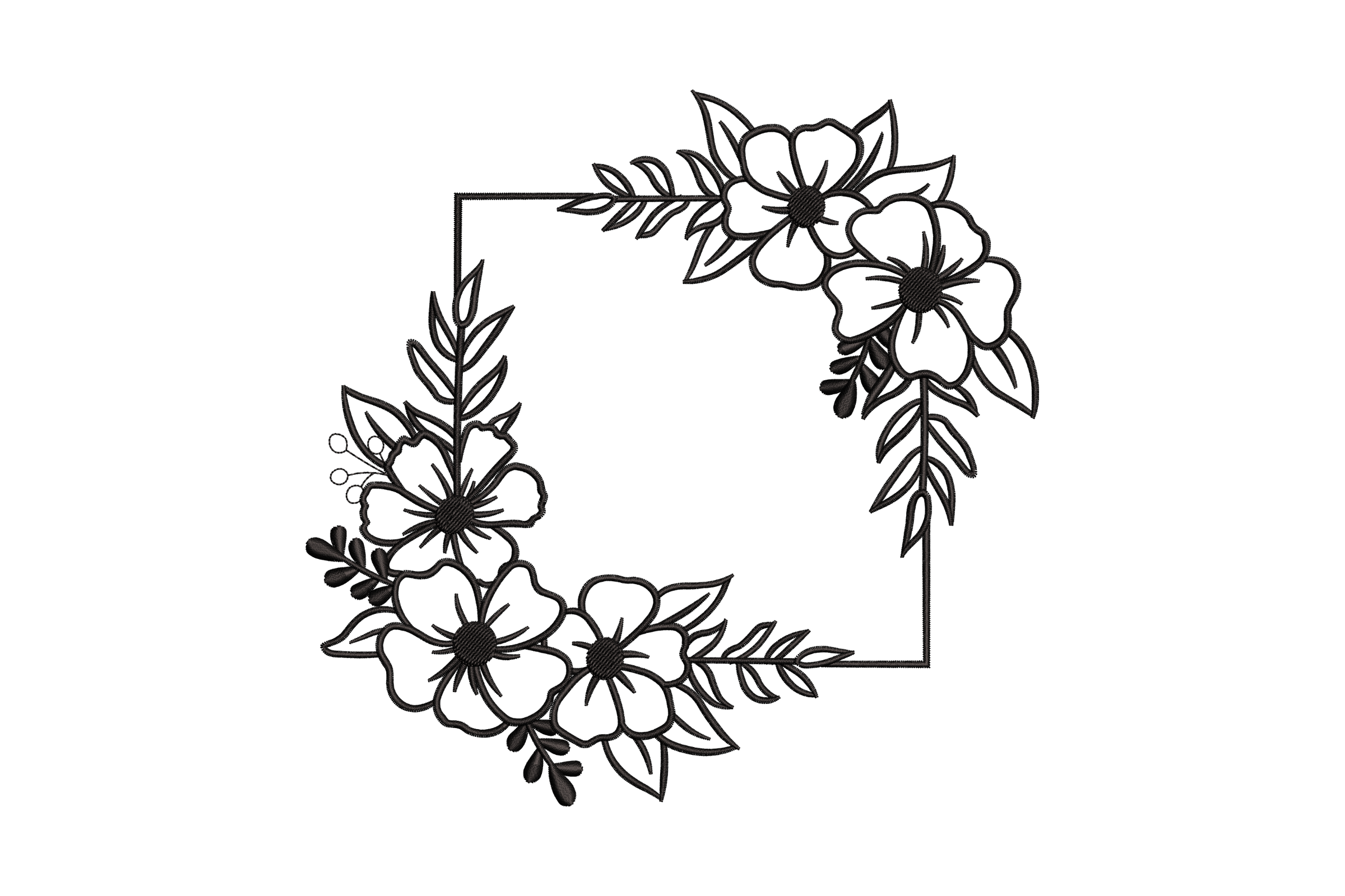 Floral Square Frame Embroidery Design