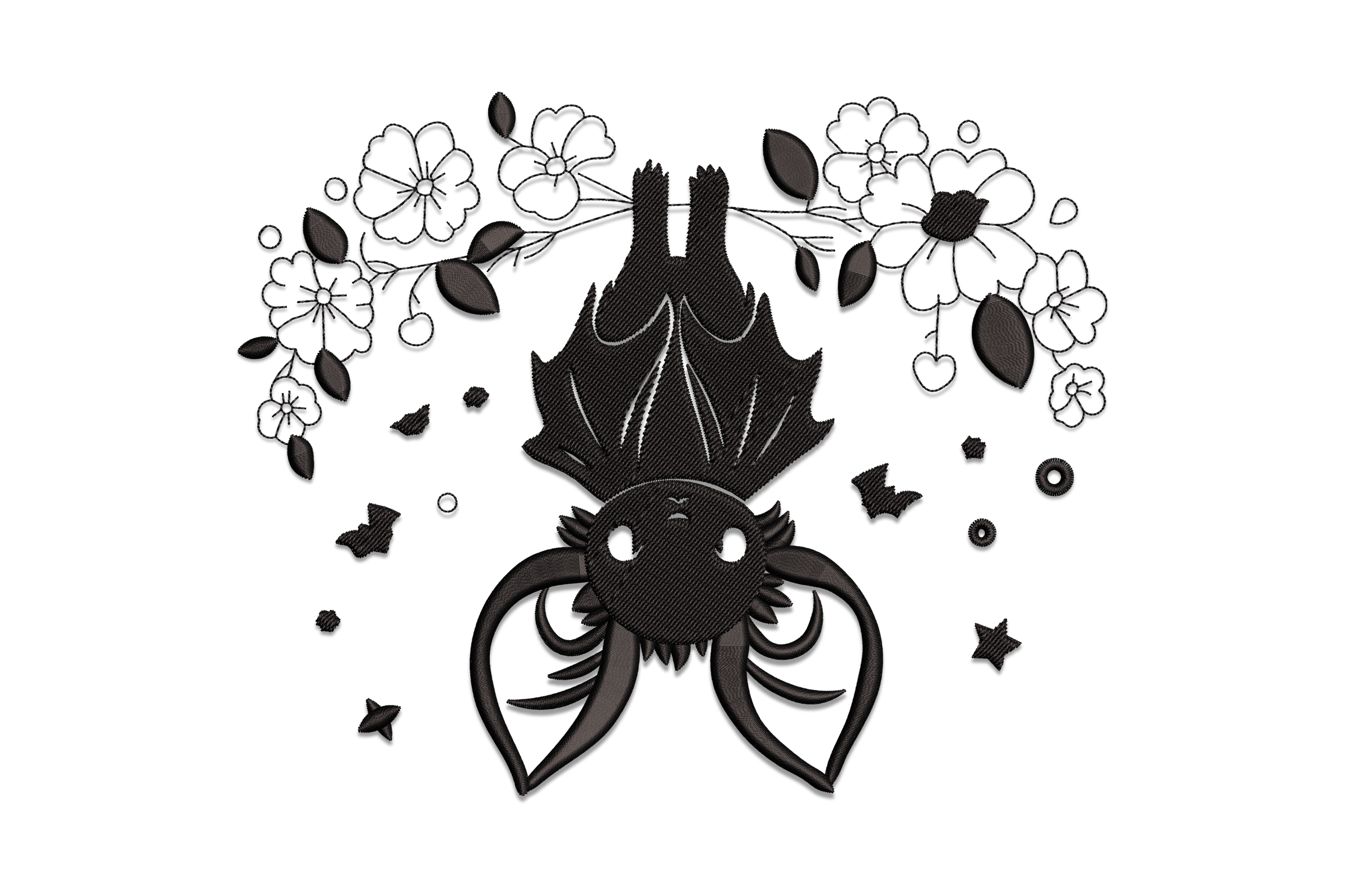 Gothic Floral Bat Machine Embroidery Design