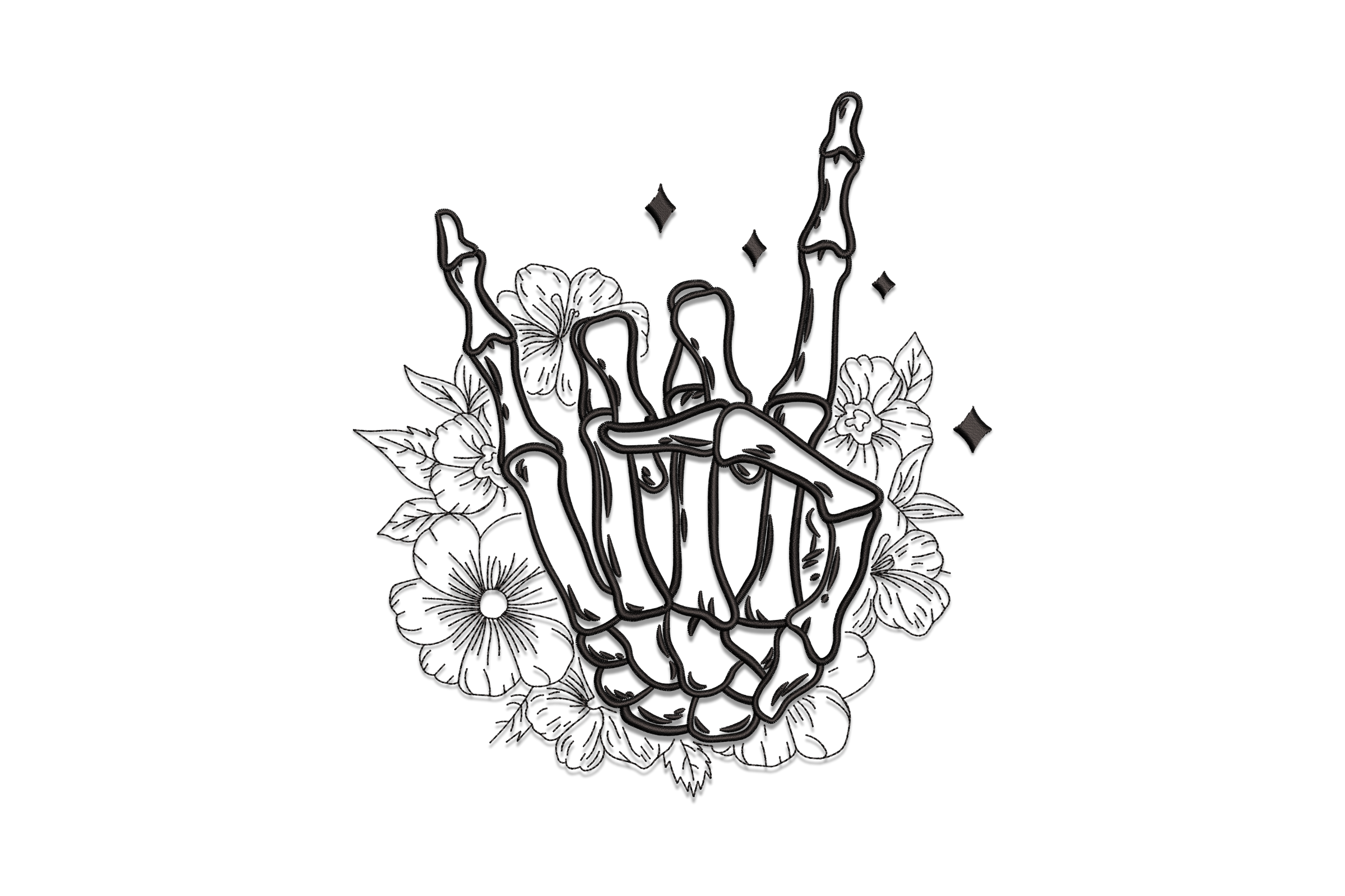 Skeleton Hand Floral Embroidery Design